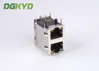 China Stack Two Port 10 Pin 1000 BASE RJ45 Ethernet Connector with LED and EMI Shielding - 0.35mm Gold Contacts for sale