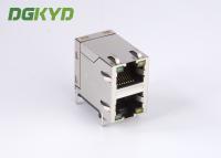 China Stack Two Port 10 Pin 1000 BASE RJ45 Ethernet Connector with LED and EMI Shielding - 0.35mm Gold Contacts for sale