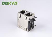 China Stack Two Port 10 Pin 1000 BASE RJ45 Ethernet Connector with LED and EMI Shielding - 0.35mm Gold Contacts for sale