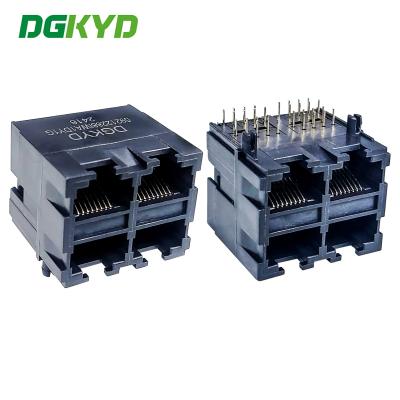 China RJ45 2x2 Stacked 8P8C Modular Jack Connector Unshielded 1000M BASE-TX Through Hole for sale