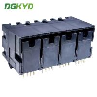 China RJ45 2X4 8P8C Stacked Modular Jack Connector 1000M BASE-TX Unshielded PBT Black for sale