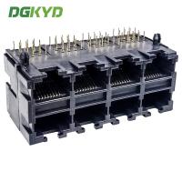 China RJ45 2X4 8P8C Stacked Modular Jack Connector 1000M BASE-TX Unshielded PBT Black for sale