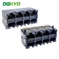 China RJ45 2X4 8P8C Stacked Modular Jack Connector 1000M BASE-TX Unshielded PBT Black for sale
