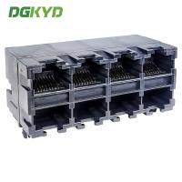 China RJ45 2X4 8P8C Stacked Modular Jack Connector 1000M BASE-TX Unshielded PBT Black for sale