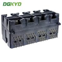 China RJ45 2X4 8P8C Stacked Modular Jack Connector 1000M BASE-TX Unshielded PBT Black for sale