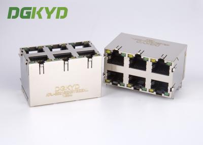 China KRJ-5921S2X3YGZENL Metal Shielded RJ45 Stacked 2x3 Connector with G/Y LED Cat5e for sale