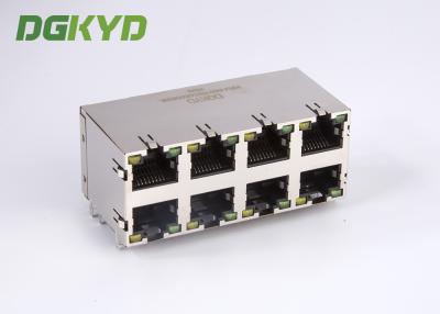 China Stack RJ45 Dual Deck 2×4 Connector with 8 Positions, Y/G LED, RoHS Compliant for -40°C to 85°C Operation for sale