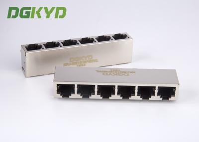 China Metal Shield Ganged 6 Port RJ45 Keystone Jack 8P8C No LED Tab Down Cat3 for sale