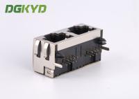 China Metal Shielded 2 Port RJ45 Female Jack No LED Tab Up 8P8C Through Hole for sale