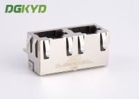 China Metal Shielded 2 Port RJ45 Female Jack No LED Tab Up 8P8C Through Hole for sale