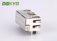 China Metal Shielded 2 Port RJ45 Female Jack No LED Tab Up 8P8C Through Hole for sale