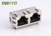 China Metal Shielded 2 Port RJ45 Female Jack No LED Tab Up 8P8C Through Hole for sale