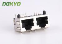 China Metal Shielded 2 Port RJ45 Female Jack No LED Tab Up 8P8C Through Hole for sale