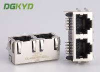 China Metal Shielded 2 Port RJ45 Female Jack No LED Tab Up 8P8C Through Hole for sale