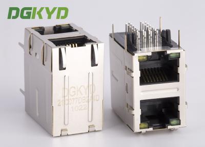 China Dual Deck 2-Port RJ45 Connector with 1000Base Transformer - 0.35mm Gold Plated Contacts & UL94V-0 Rated for sale
