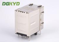 China Fiber Optic 2-Port RJ45 Connector Jacks with Transformers 2x1 Right Angle 1000Mb Network Interface for sale
