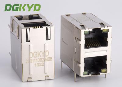 China Fiber Optic 2-Port RJ45 Connector Jacks with Transformers 2x1 Right Angle 1000Mb Network Interface for sale