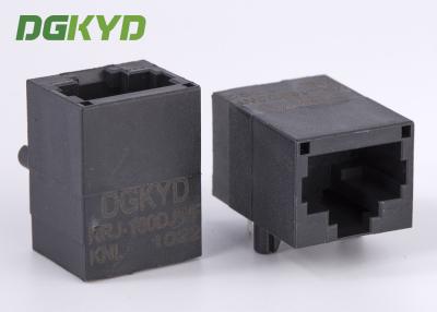 China 10/100BASE 1x1 Tab Down RJ45 Network Connector with Transformer PBT Black 20.5mm Length -40℃ to +85℃ for sale