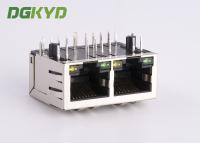 China 1000BASE-TX Right Angle RJ45 Modular Jack 1x2 Port with 1500Vrms Isolation and 350μH Inductance for sale
