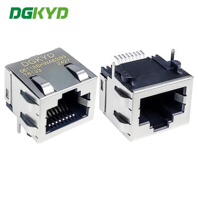 China Single Port RJ45 Connector Shielded SMT 8P8C Right Angle Through Hole 94V-0 for sale