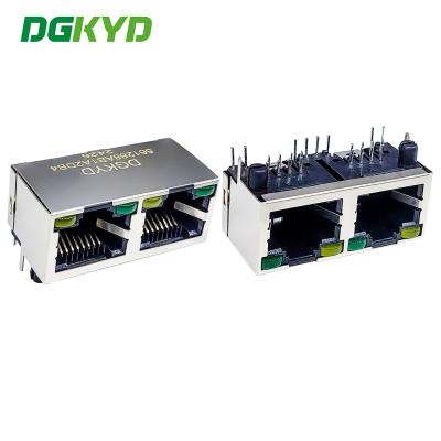 China Dual Port RJ45 90 Degree Straight Plug Connector 8P8C Gold Plated 6U Modular Jack for sale