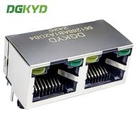 China Dual Port RJ45 90 Degree Straight Plug Connector 8P8C Gold Plated 6U Modular Jack for sale