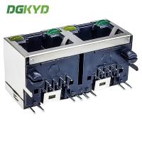 China Dual Port RJ45 90 Degree Straight Plug Connector 8P8C Gold Plated 6U Modular Jack for sale