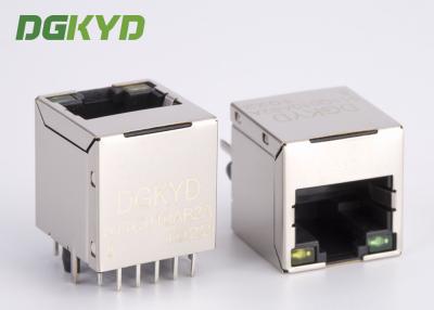 China 180 Degree Single Port 1000 Mb Female RJ45 Modular Jack with Gigabit Transformer and LED Indicators for sale