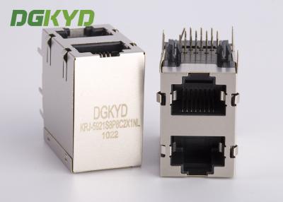 China Shielded Right Angle 2x1 Dual Port RJ45 Ethernet Connector 10/100/1000 BASE-TX for sale
