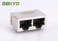 China Shield Tab Down Dual Port RJ45 Ethernet Socket with 0.35mm Gold Plated Contacts for 10/100/1000M Networks for sale
