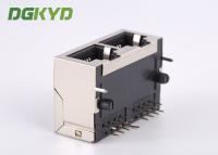 China Shield Tab Down Dual Port RJ45 Ethernet Socket with 0.35mm Gold Plated Contacts for 10/100/1000M Networks for sale