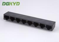 China PBT Black Unshielded 8 Port RJ45 Connector Socket with Gold Plating 0.6 µin for Ethernet Switch for sale