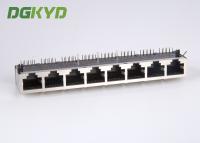 China Shield Right Angle 1x8 Port Ganged RJ45 Connector Black with 8 Positions and 0.6 µin Gold Plating for sale
