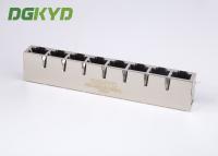 China Shield Right Angle 1x8 Port Ganged RJ45 Connector Black with 8 Positions and 0.6 µin Gold Plating for sale