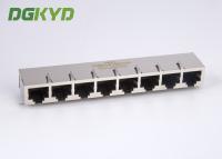 China Shield Right Angle 1x8 Port Ganged RJ45 Connector Black with 8 Positions and 0.6 µin Gold Plating for sale