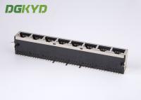 China Shield Right Angle 1x8 Port Ganged RJ45 Connector Black with 8 Positions and 0.6 µin Gold Plating for sale