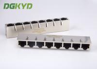 China Shield Right Angle 1x8 Port Ganged RJ45 Connector Black with 8 Positions and 0.6 µin Gold Plating for sale