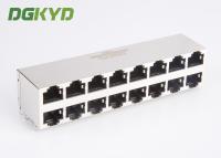 China Shield 2x8 Port Stacked RJ45 Connector Combo - Dual Deck 16 Ports Ethernet Socket with Gold Plating for sale