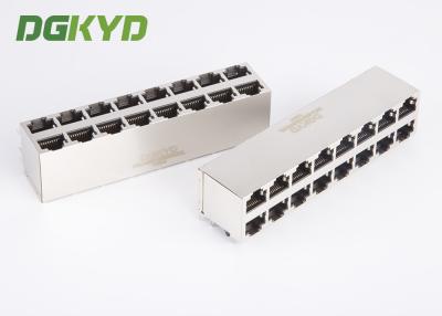 China Shield 2x8 Port Stacked RJ45 Connector Combo - Dual Deck 16 Ports Ethernet Socket with Gold Plating for sale
