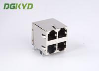 China Right Angle PCB Mount RJ11 Jack 2x2 Dual Deck 4 Ports Cat 3 -40°C to +85°C Temperature Range for sale