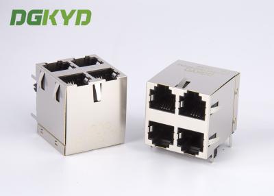 China Right Angle PCB Mount RJ11 Jack 2x2 Dual Deck 4 Ports Cat 3 -40°C to +85°C Temperature Range for sale