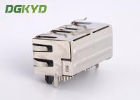 China Right Angle PCB Mount Dual Port RJ45 Connector 8-Position 260℃ Solder Rating for CAT5/CAT6 Ethernet for sale