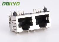 China Right Angle PCB Mount Dual Port RJ45 Connector 8-Position 260℃ Solder Rating for CAT5/CAT6 Ethernet for sale
