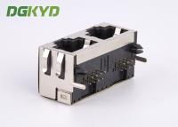 China Right Angle PCB Mount Dual Port RJ45 Connector 8-Position 260℃ Solder Rating for CAT5/CAT6 Ethernet for sale