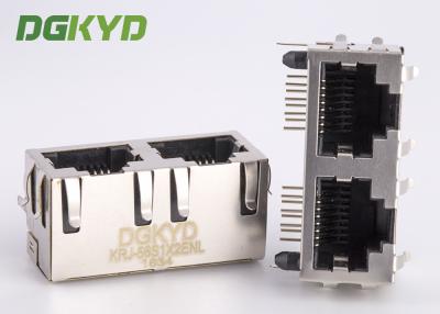 China Right Angle PCB Mount Dual Port RJ45 Connector 8-Position 260℃ Solder Rating for CAT5/CAT6 Ethernet for sale