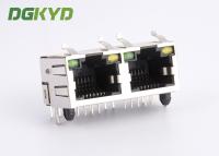 China 15.75mm Depth Shield 2 Port RJ45 Ethernet Jack with LEDs - 260℃ Solder Rating, -40℃ to +85℃ Operating Range for sale