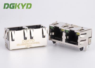 China 15.75mm Depth Shield 2 Port RJ45 Ethernet Jack with LEDs - 260℃ Solder Rating, -40℃ to +85℃ Operating Range for sale
