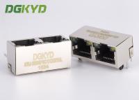 China 90 Degree Side Entry RJ45 Modular Jack 1x2 Port Ethernet Socket 10/100/1000Base-TX with G/Y LED for sale