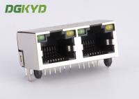 China 90 Degree Side Entry RJ45 Modular Jack 1x2 Port Ethernet Socket 10/100/1000Base-TX with G/Y LED for sale
