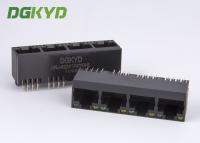 China 180 Degree Vertical Entry 4-Port RJ45 Ethernet Connector with 600+ Mating Cycles and 750+ Insertion Life for sale